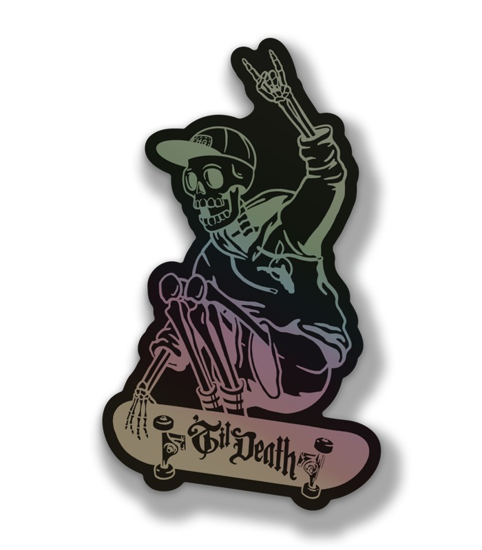 Til Death Holographic Sticker by Freehand Goods | Art by V. Steiner